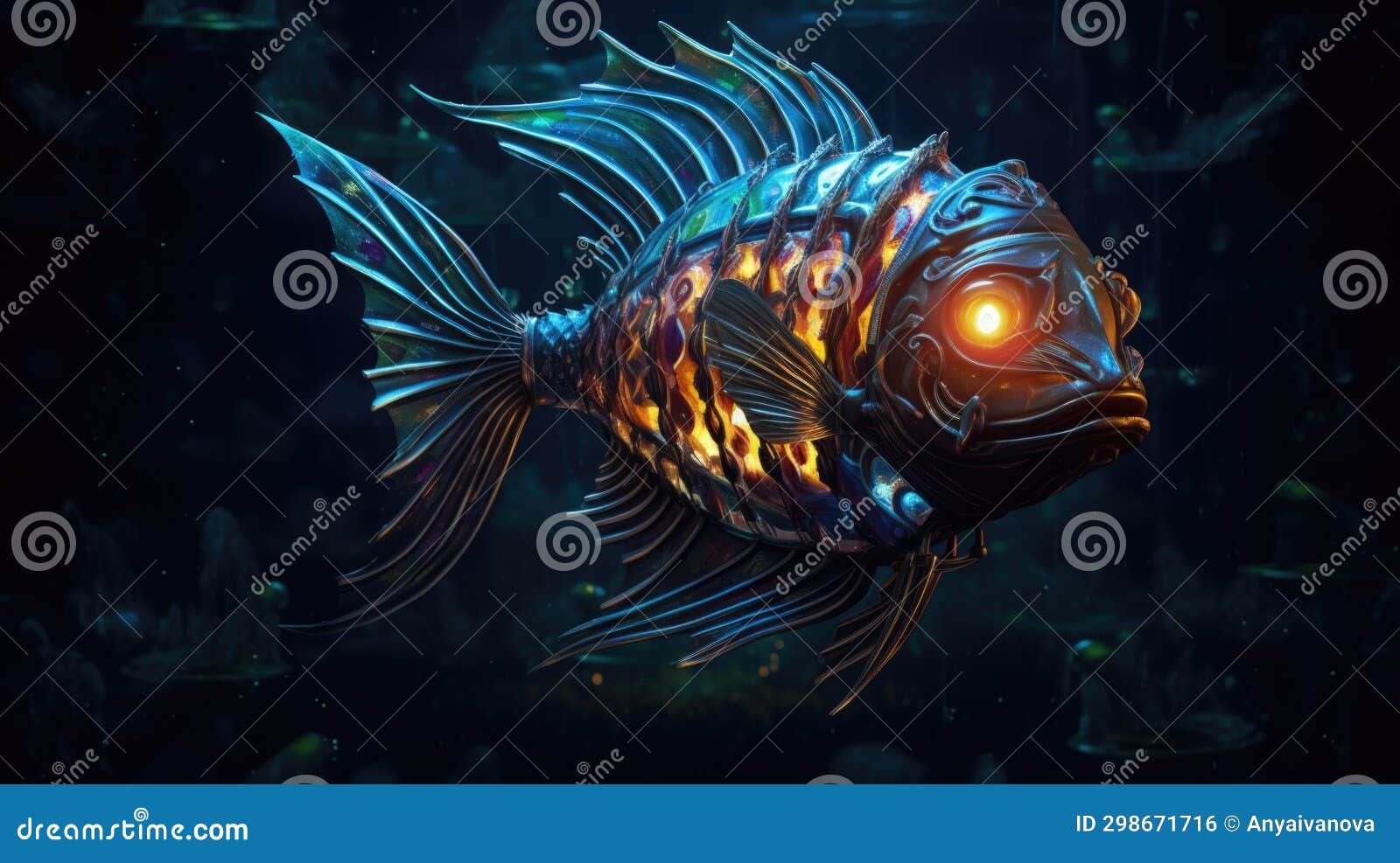 A Fish with Glowing Eyes in the Dark, Celestial Fantasy Fish. Stock ...