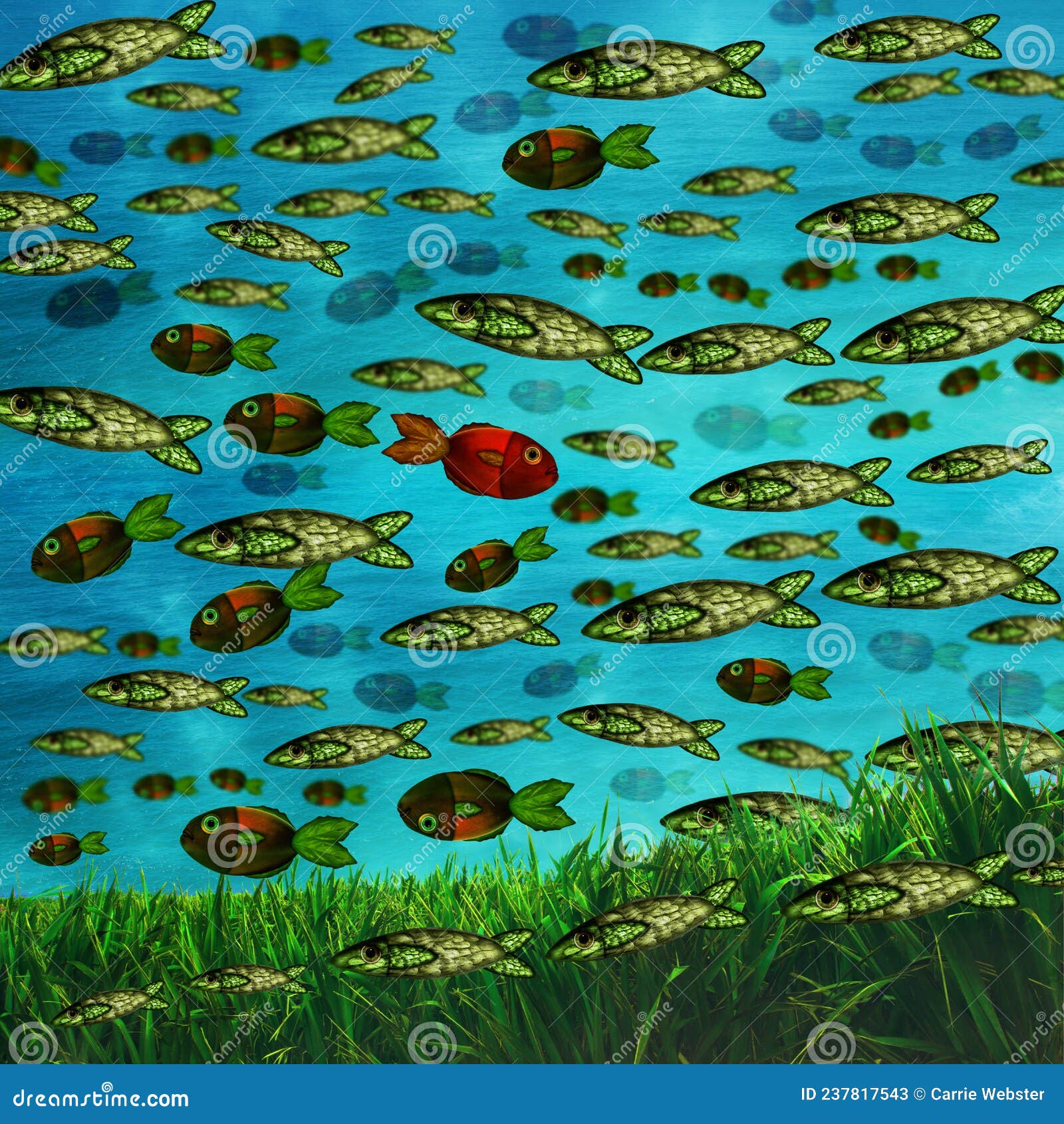 Fish Going Against the Flow Stock Illustration - Illustration of ...