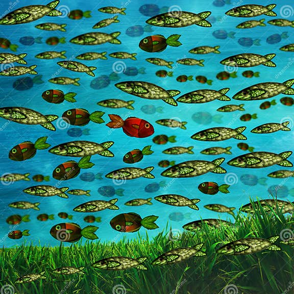 Fish Going Against the Flow Stock Illustration - Illustration of ...