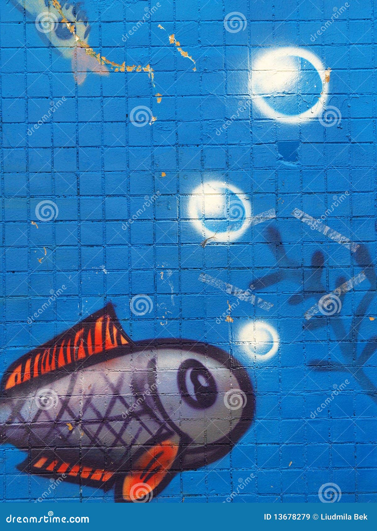 Fish graffiti stock illustration. Illustration of painting - 13678279