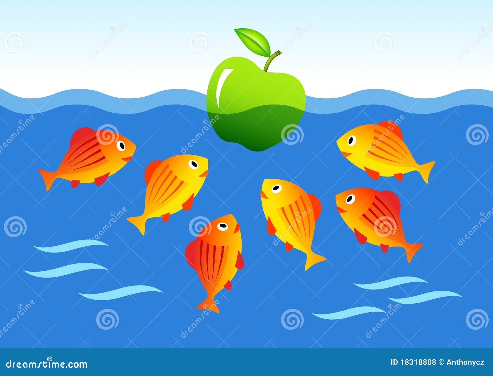 Fish with green apple stock vector. Illustration of swim - 18318808