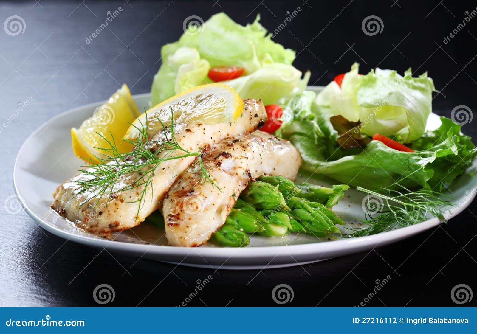 Fish on Green Asparagus with Salad Stock Photo - Image of cuisine ...