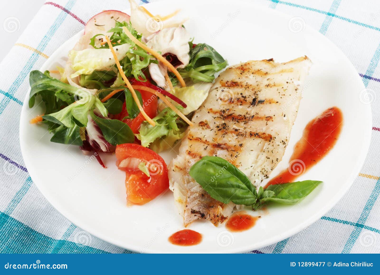 Fish grill with salad stock image. Image of fish, scallops - 12899477