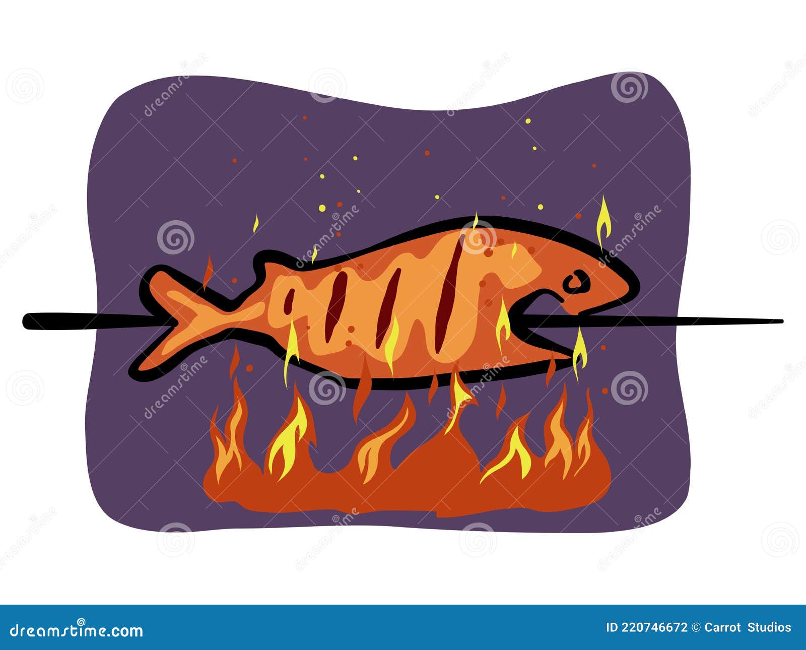 Fish Grilling on Flame Illustration Stock Vector - Illustration of ...