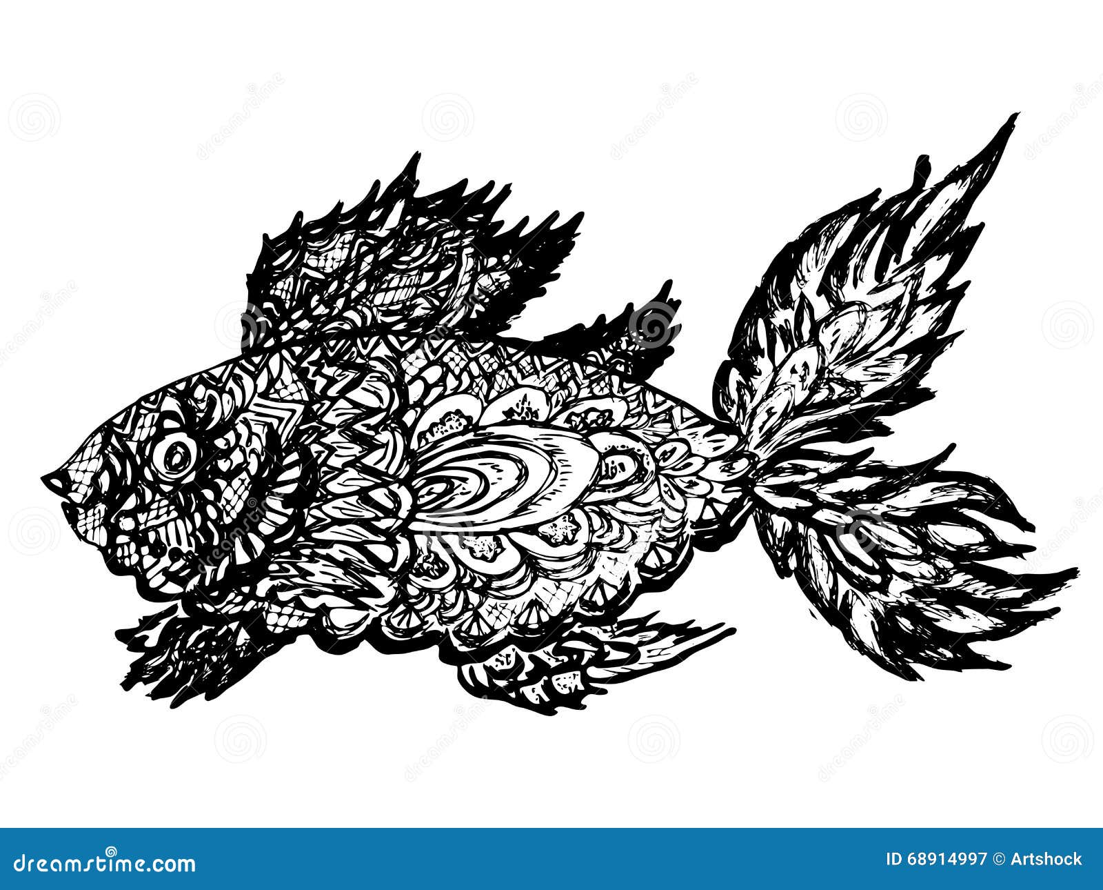 Fish Grunge Lineart stock vector. Illustration of ornamental - 68914997