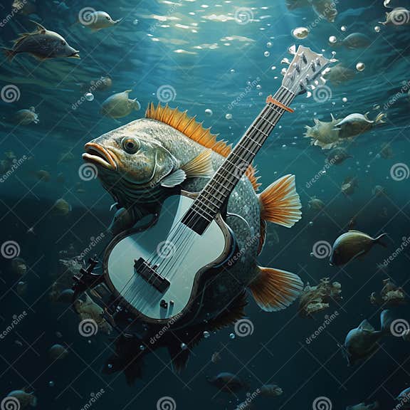 Fish and guitar stock illustration. Illustration of blue - 330504849