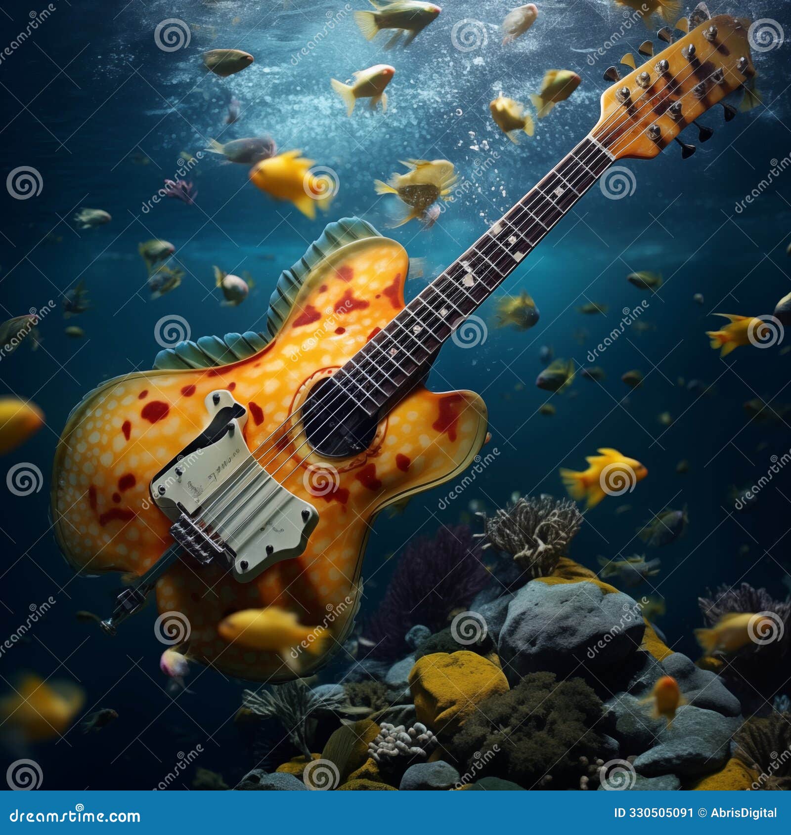 Fish and guitar stock illustration. Illustration of fish - 330505091