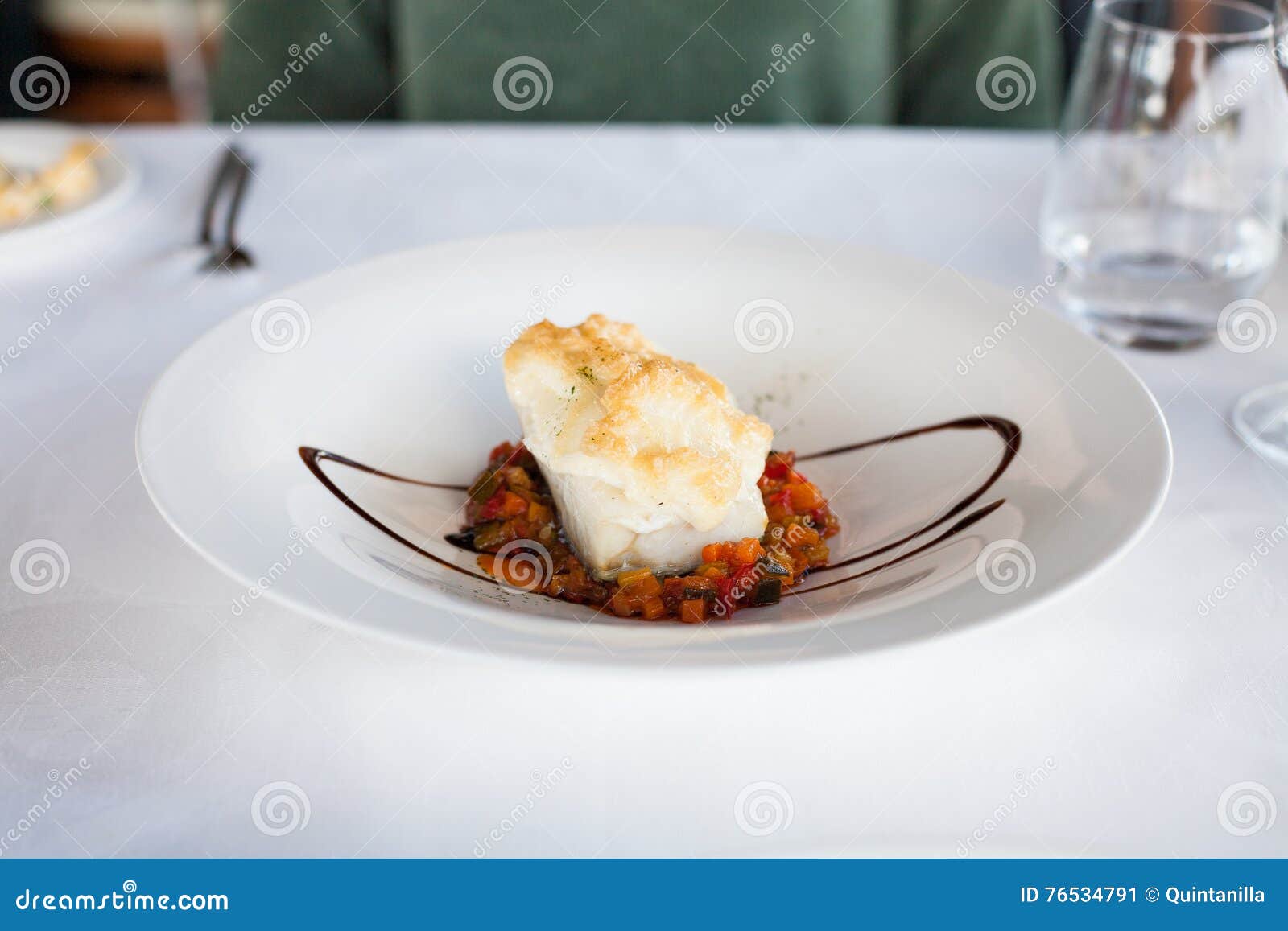 Fish Hake Cooked with Vegetables in White Dish Stock Image - Image of ...