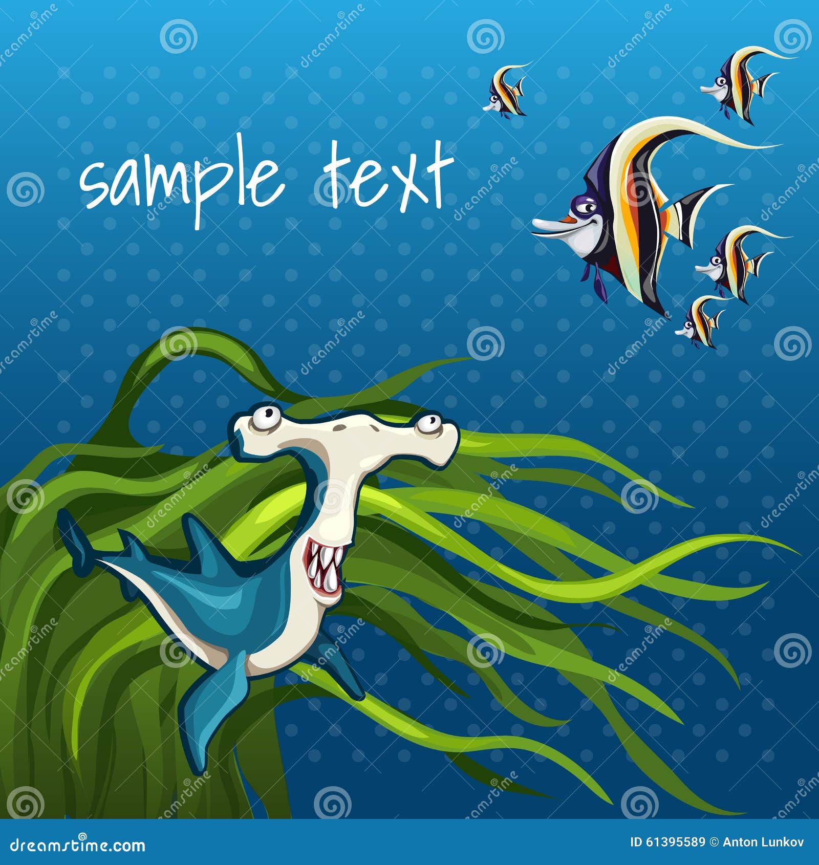 Fish Hammer in Algae on a Blue Background Stock Vector - Illustration ...