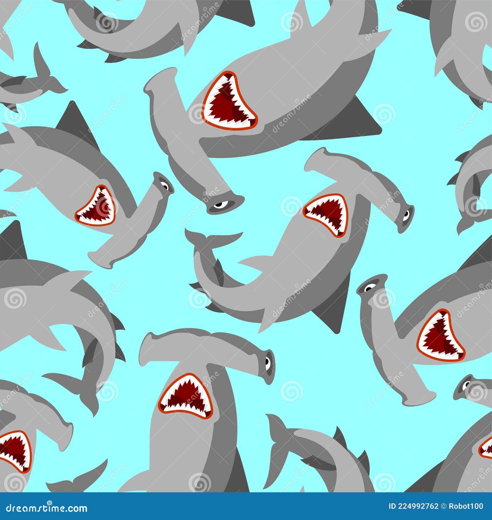 Seamless Hammerhead Shark Pattern. Sea Background Cartoon Vector ...