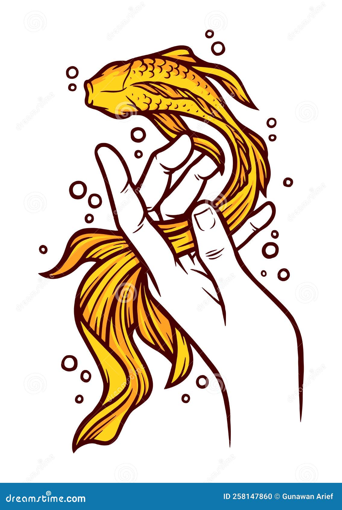 Fish and Hand Vector Illustration Stock Vector - Illustration of ...