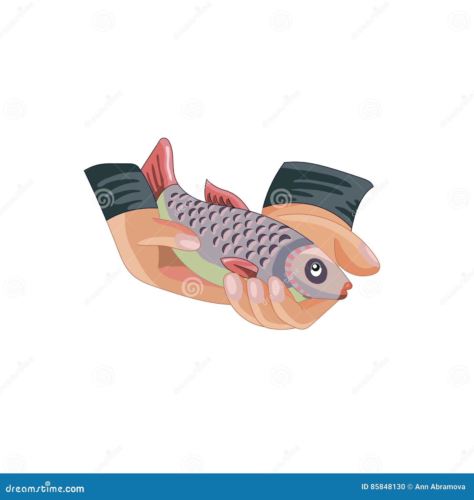 Fish in Hands on a White Background. Isolated Object. - Vector Stock ...