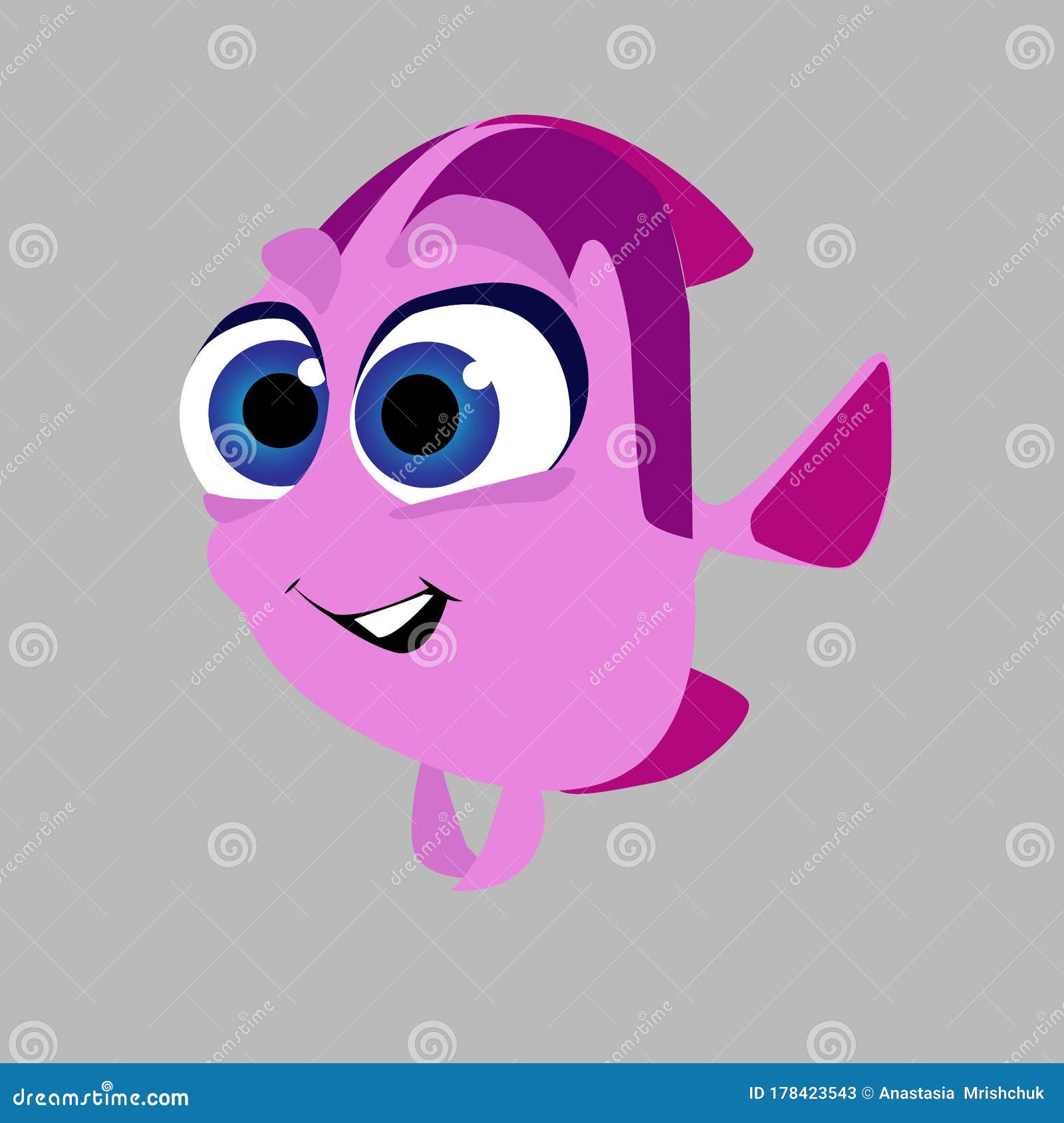 Fish with Happy Face Vector Illustration Icon on Gray Background Stock ...