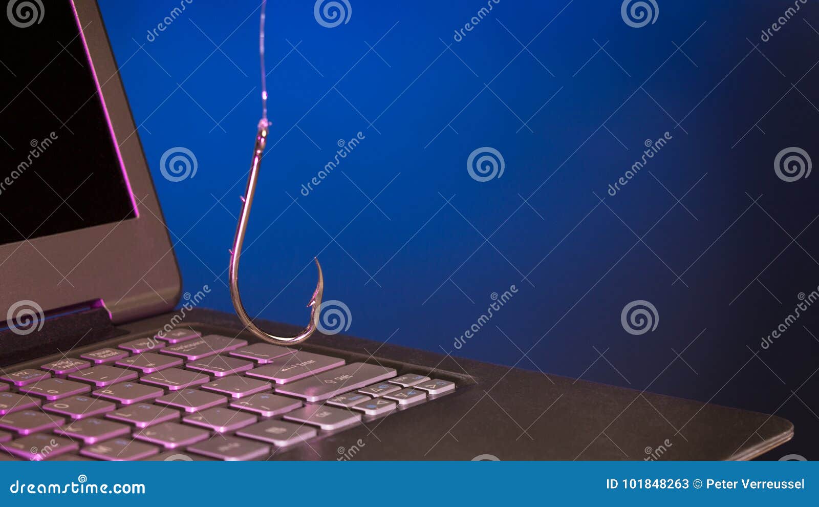Fish Hook Above Laptop Keyboard Stock Image - Image of enter, identity ...