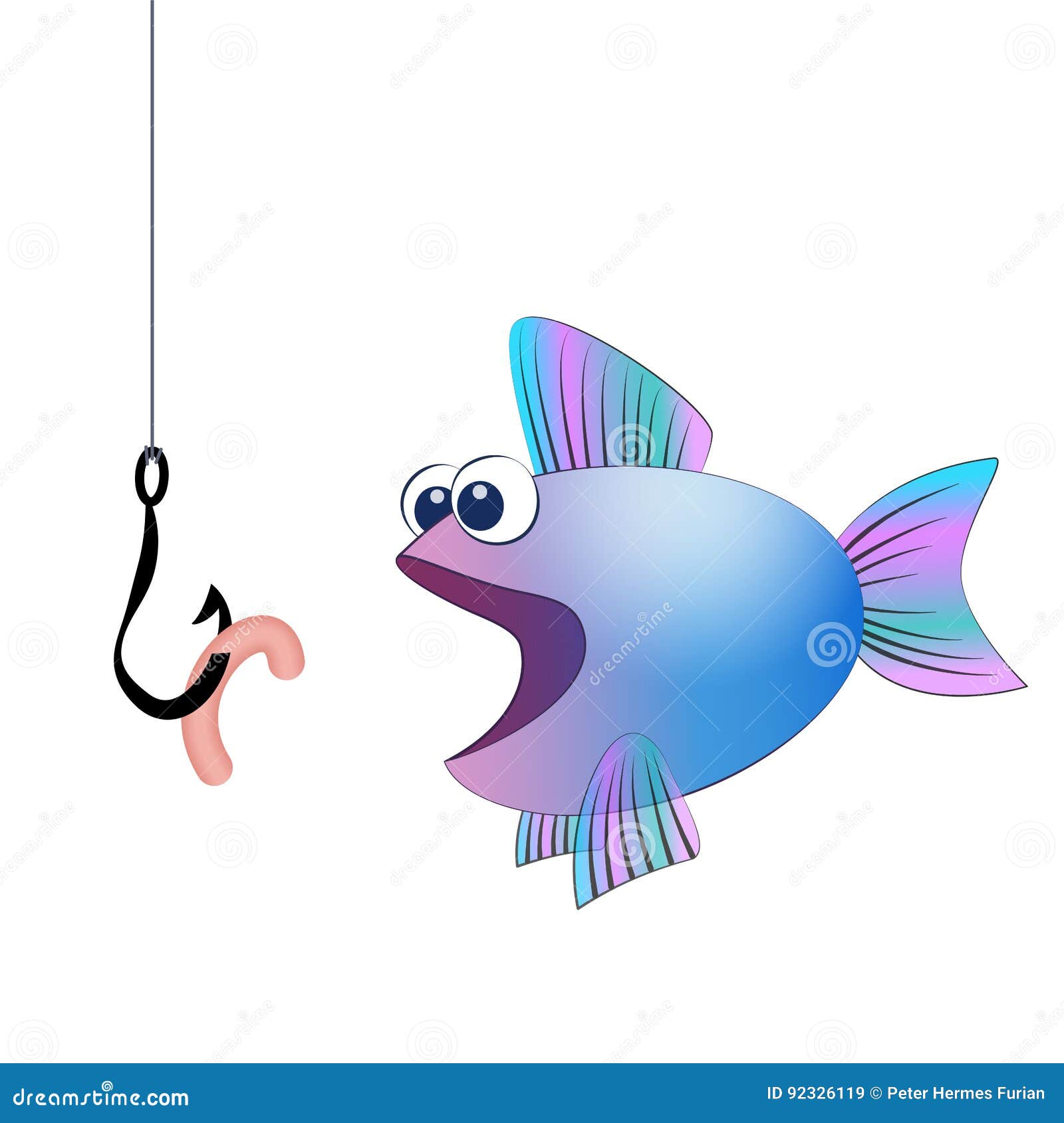 Fish With Hook Thin Line Icon. Fishing Hook Vector Illustration ...