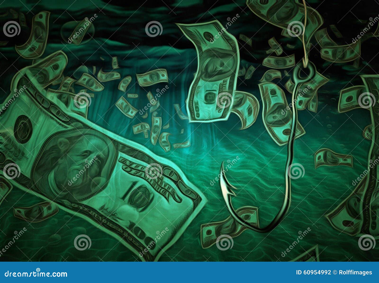 Fish Hook in Currency Water Stock Illustration - Illustration of ...