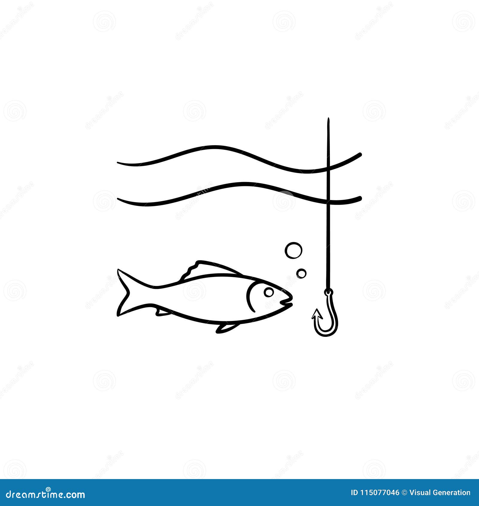 Fish with Hook Hand Drawn Sketch Icon. Stock Vector - Illustration of ...