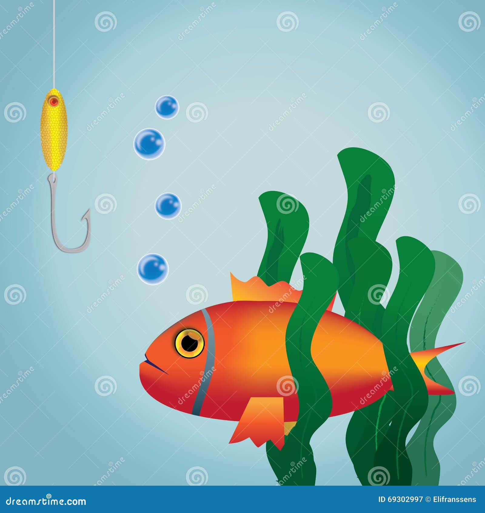 Fish with hook stock illustration. Illustration of seaweed - 69302997