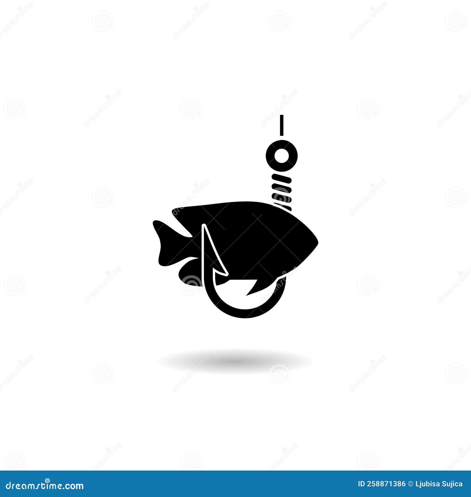 Fish and Hook Icon Logo with Shadow Stock Vector - Illustration of bait ...