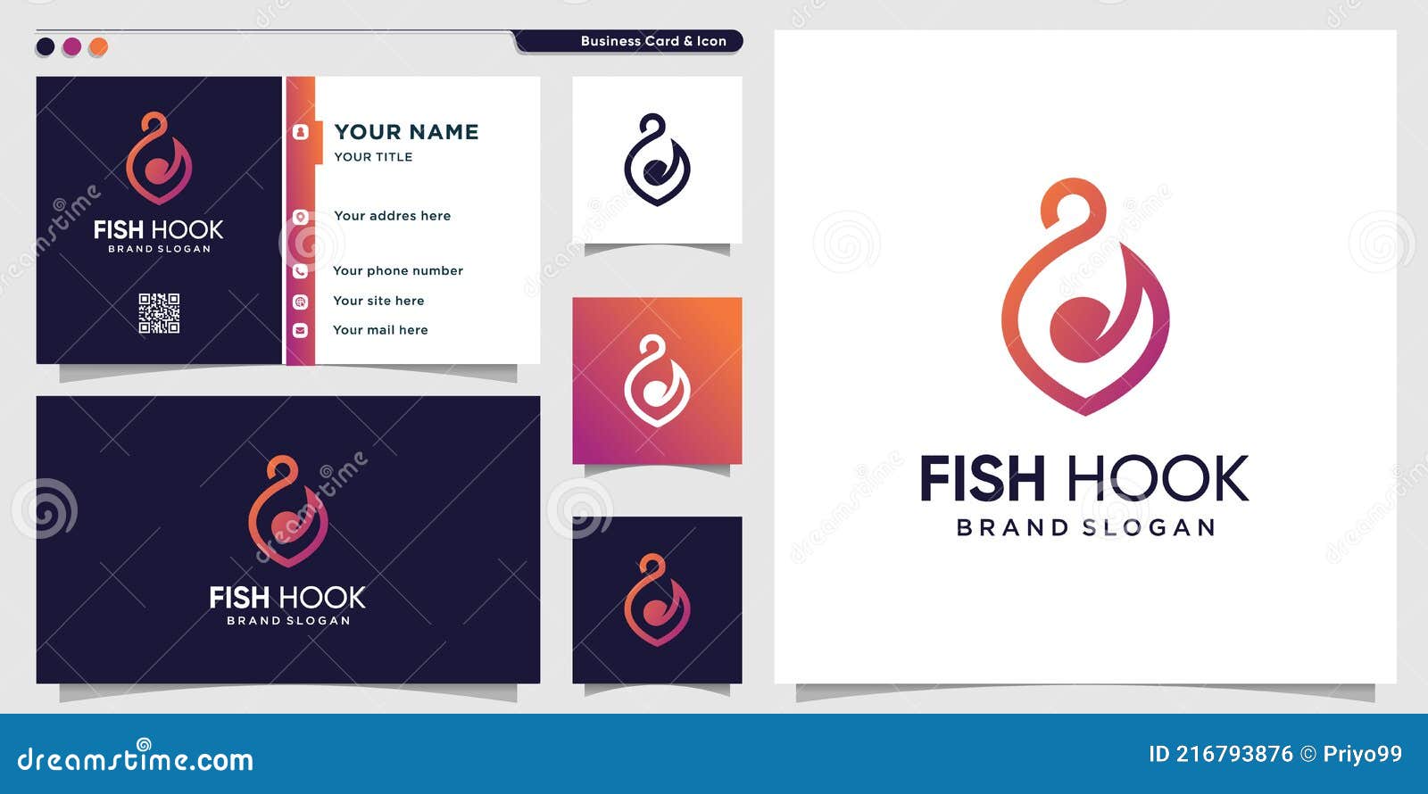 Fish Hook Logo Template with Modern Creative Style and Business Card ...