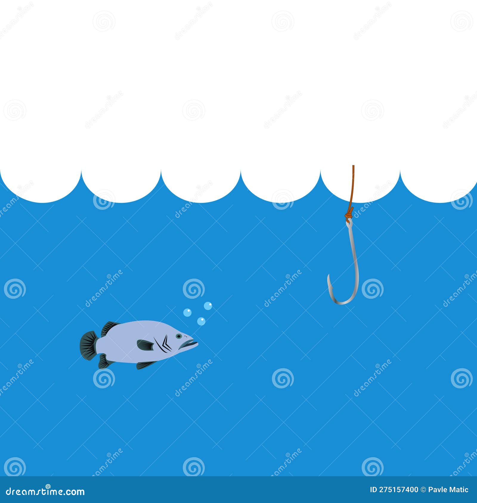 Fish and a hook underwater stock vector. Illustration of line - 275157400