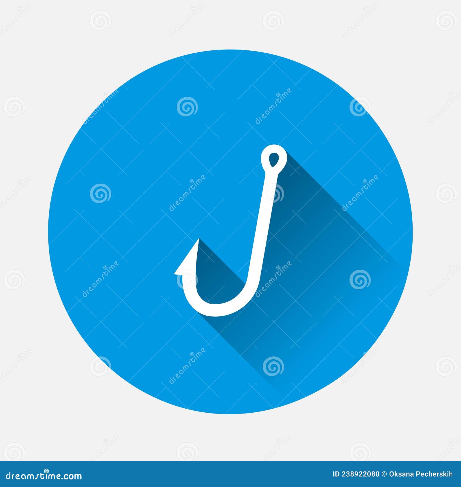 Fish Hook Vector Icon on Blue Background. Flat Image with Long Shadow ...