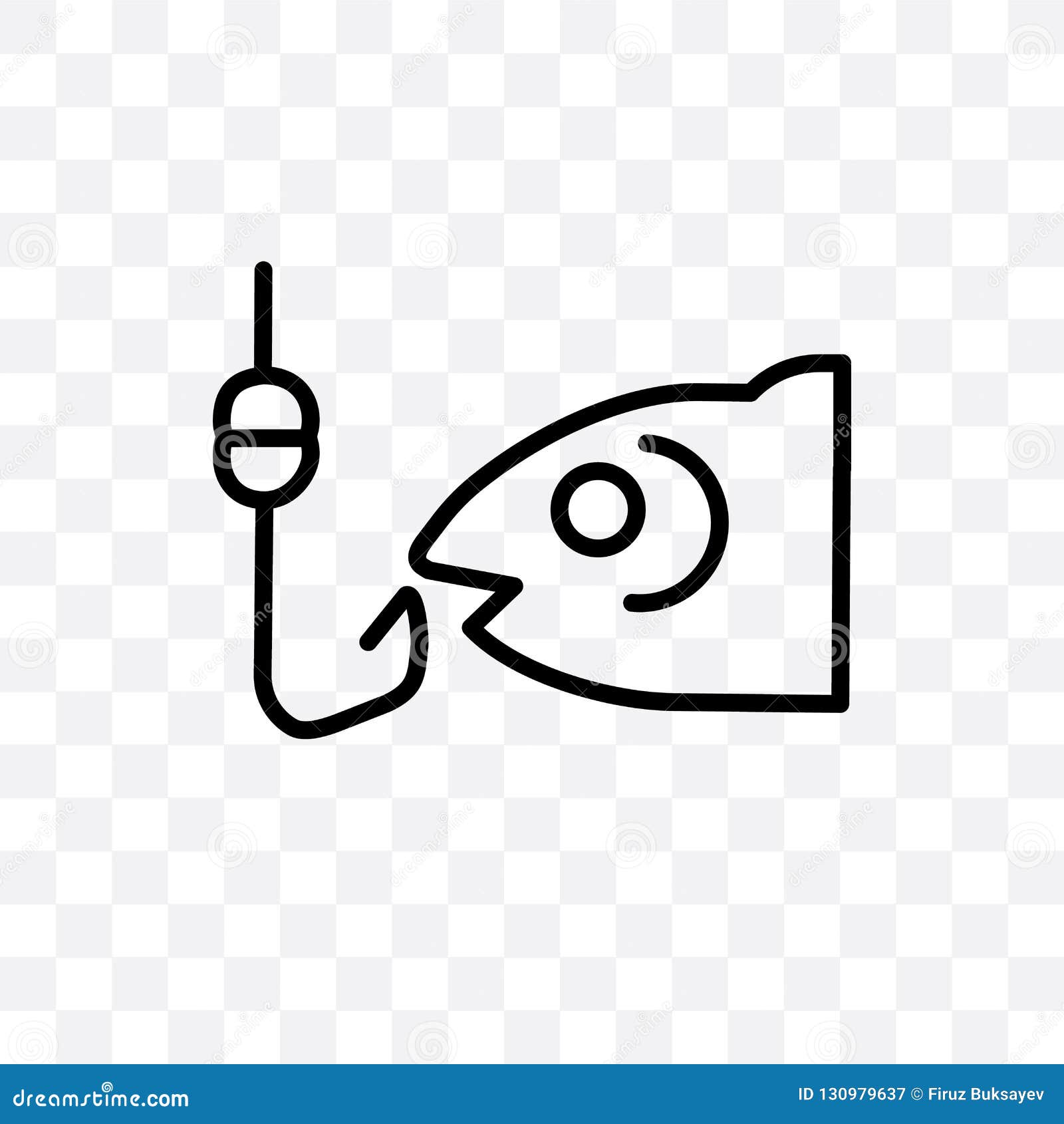 Fish and Hook Vector Linear Icon Isolated on Transparent Background ...