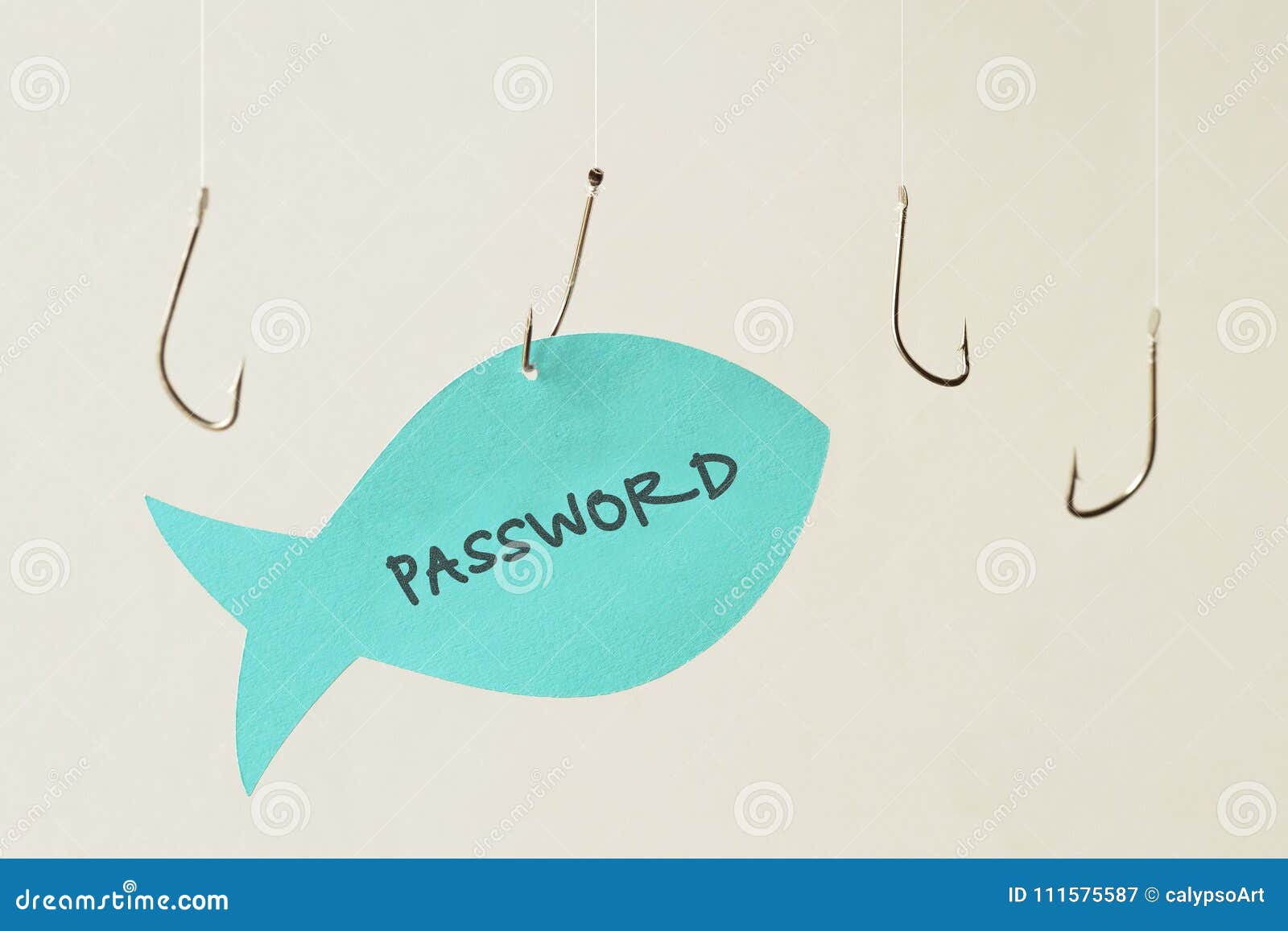 Fish Hooks and Password Written on a Paper Note in the Shape of Stock ...