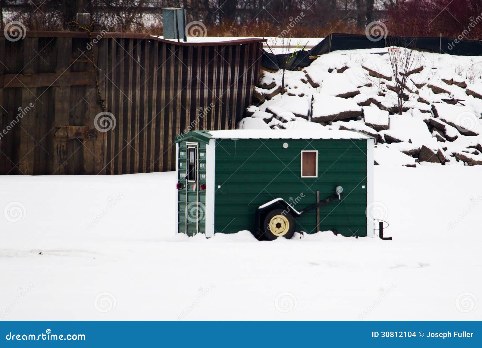 Fish House on a Frozen Lake Stock Photo - Image of freeze, street: 30812104