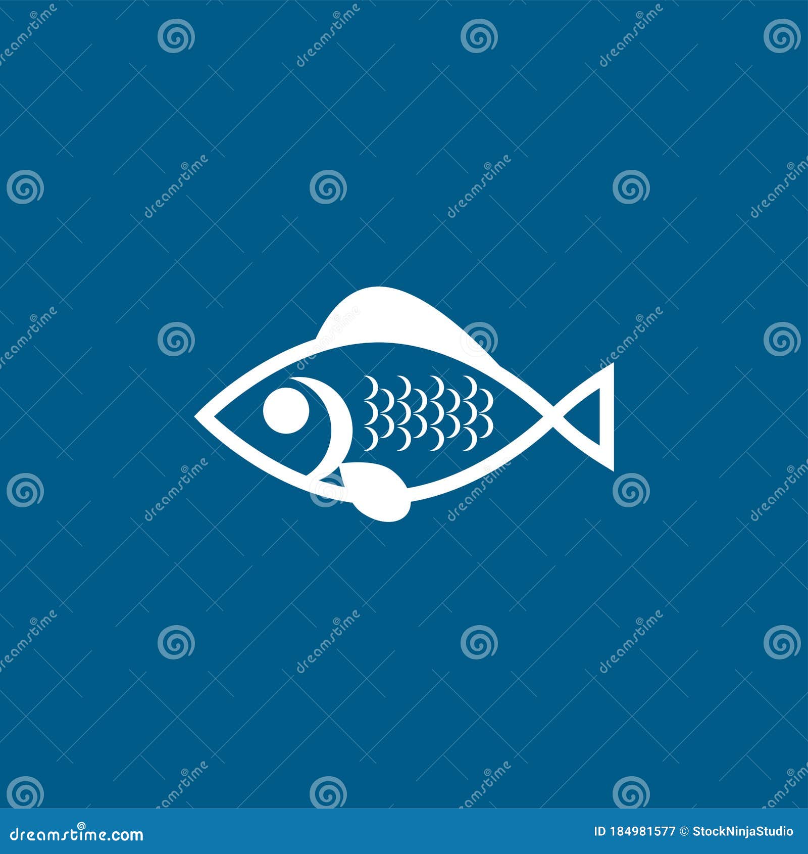 Fish Icon on Blue Background. Blue Flat Style Vector Illustration Stock ...