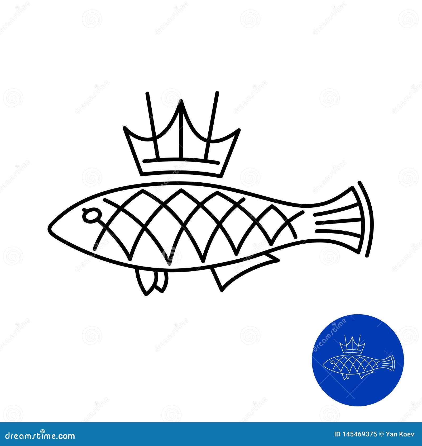 Fish Icon with Crown. King Fish Line Style Concept Logo Idea Stock ...