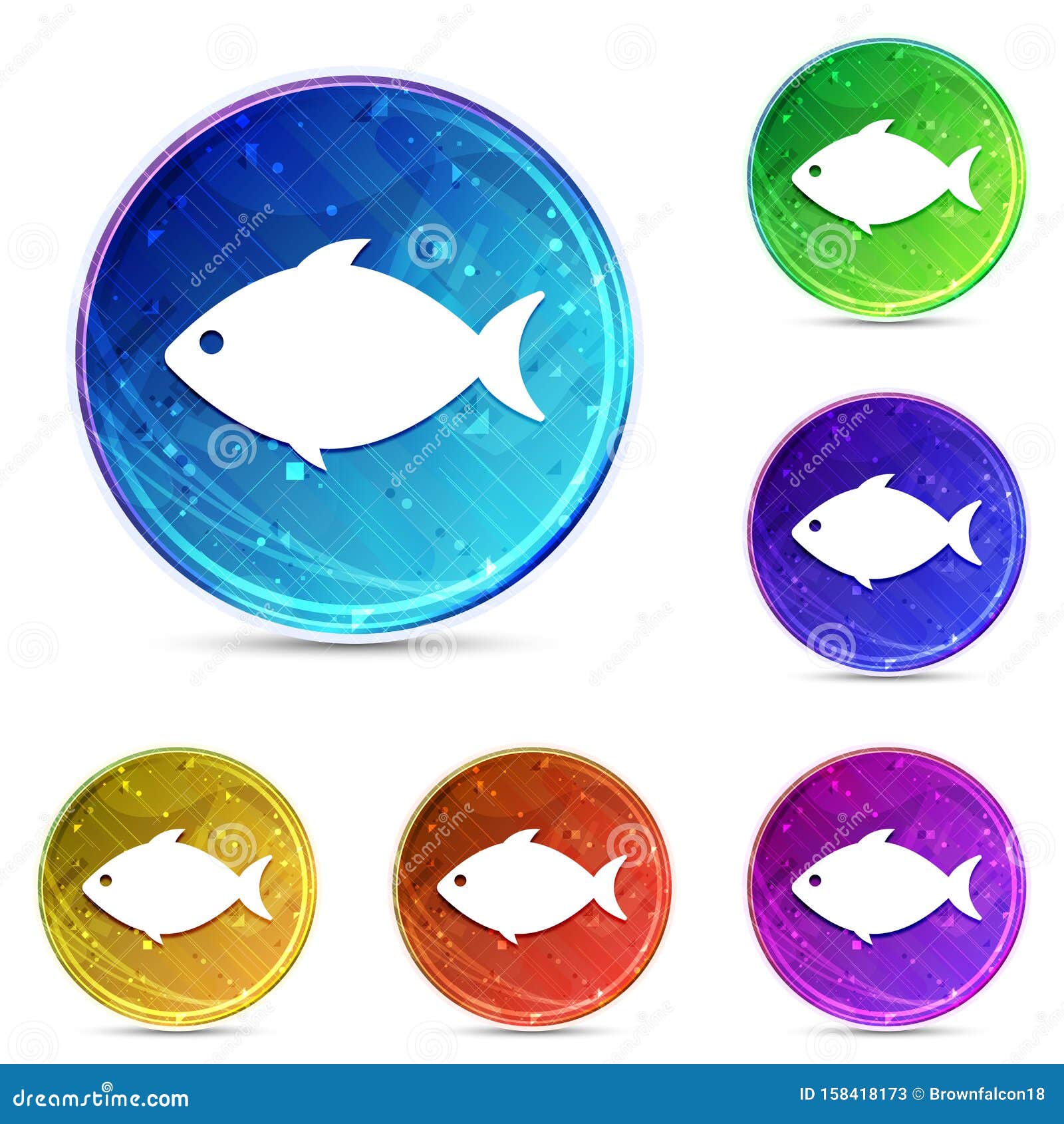 Fish Icon Digital Abstract Round Buttons Set Illustration Stock Vector ...