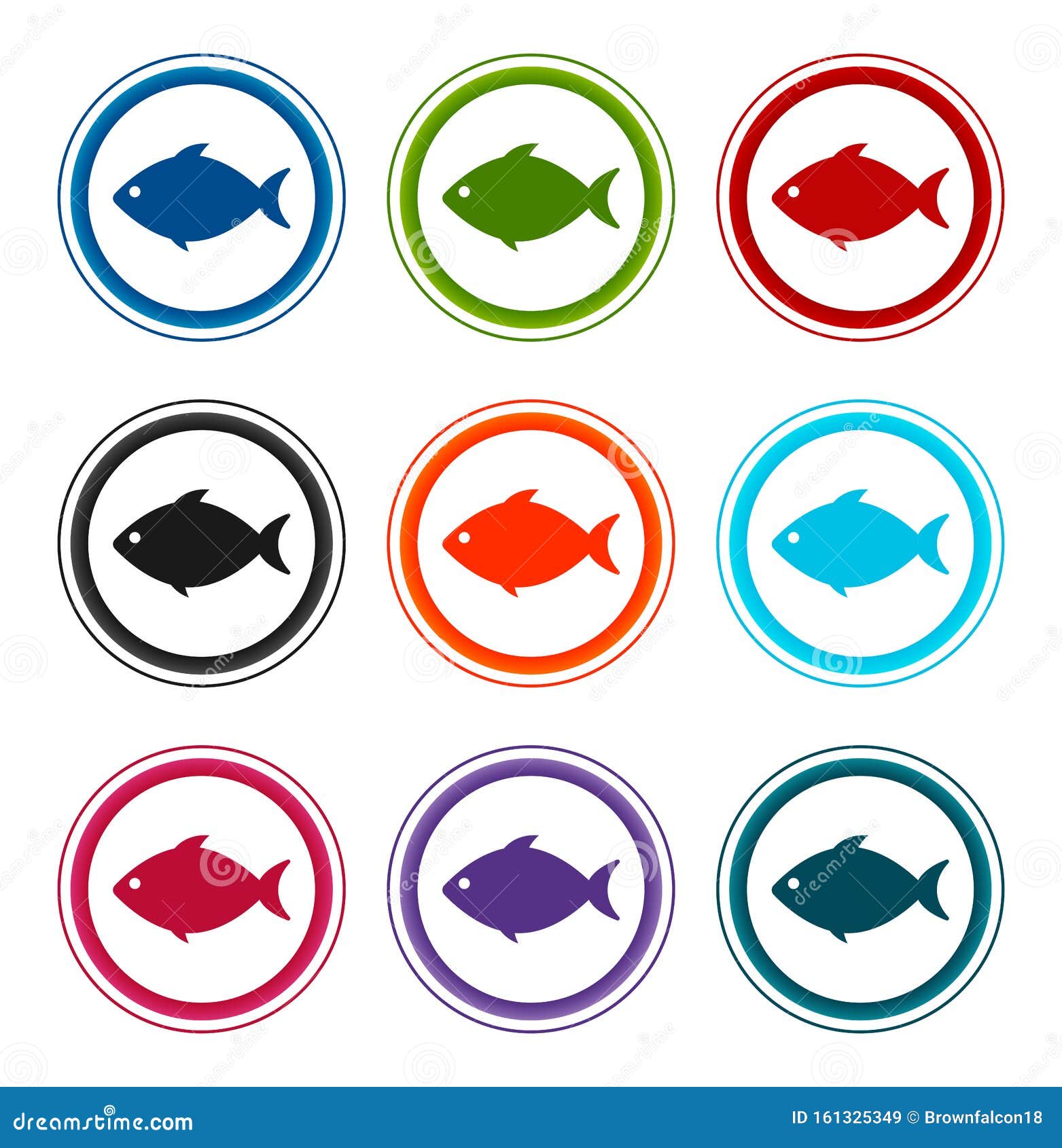 Fish Icon Flat Round Buttons Set Illustration Design Stock Vector ...