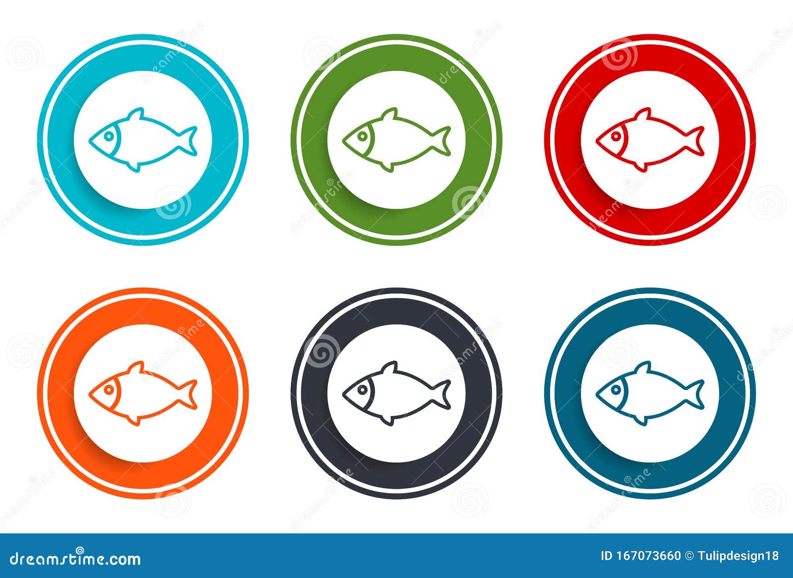 Fish Icon Flat Vector Illustration Design Round Buttons Collection 6 ...