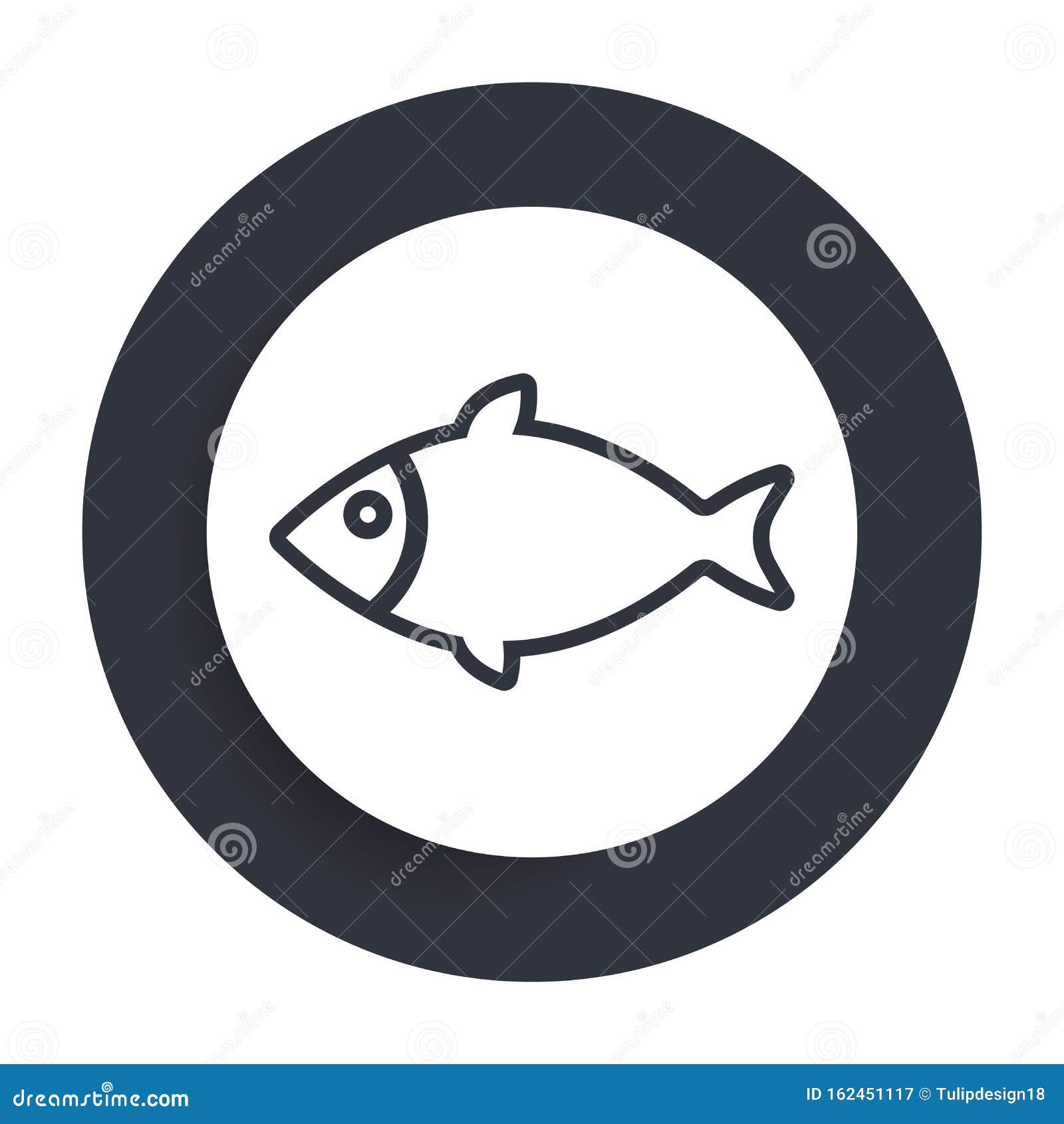 Fish Icon Flat Vector Round Button Clean Black and White Design Concept ...