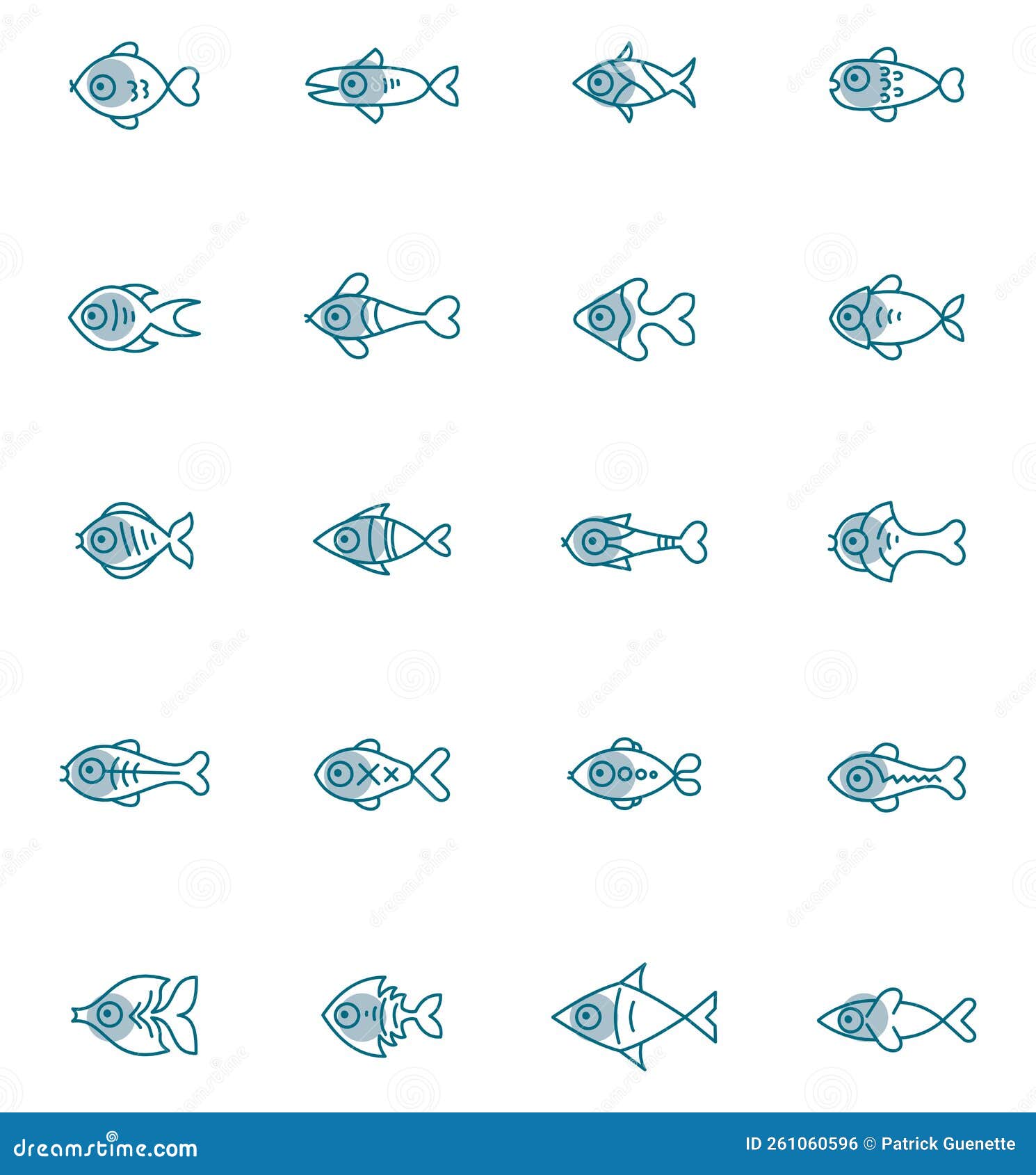 Fish icon pack, icon stock vector. Illustration of packaging - 261060596