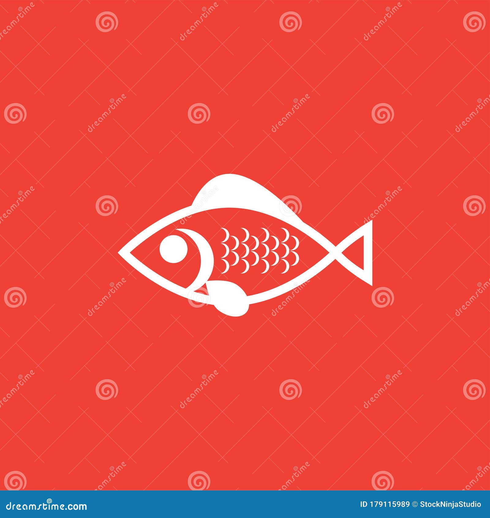 Fish Icon on Red Background. Red Flat Style Vector Illustration Stock ...