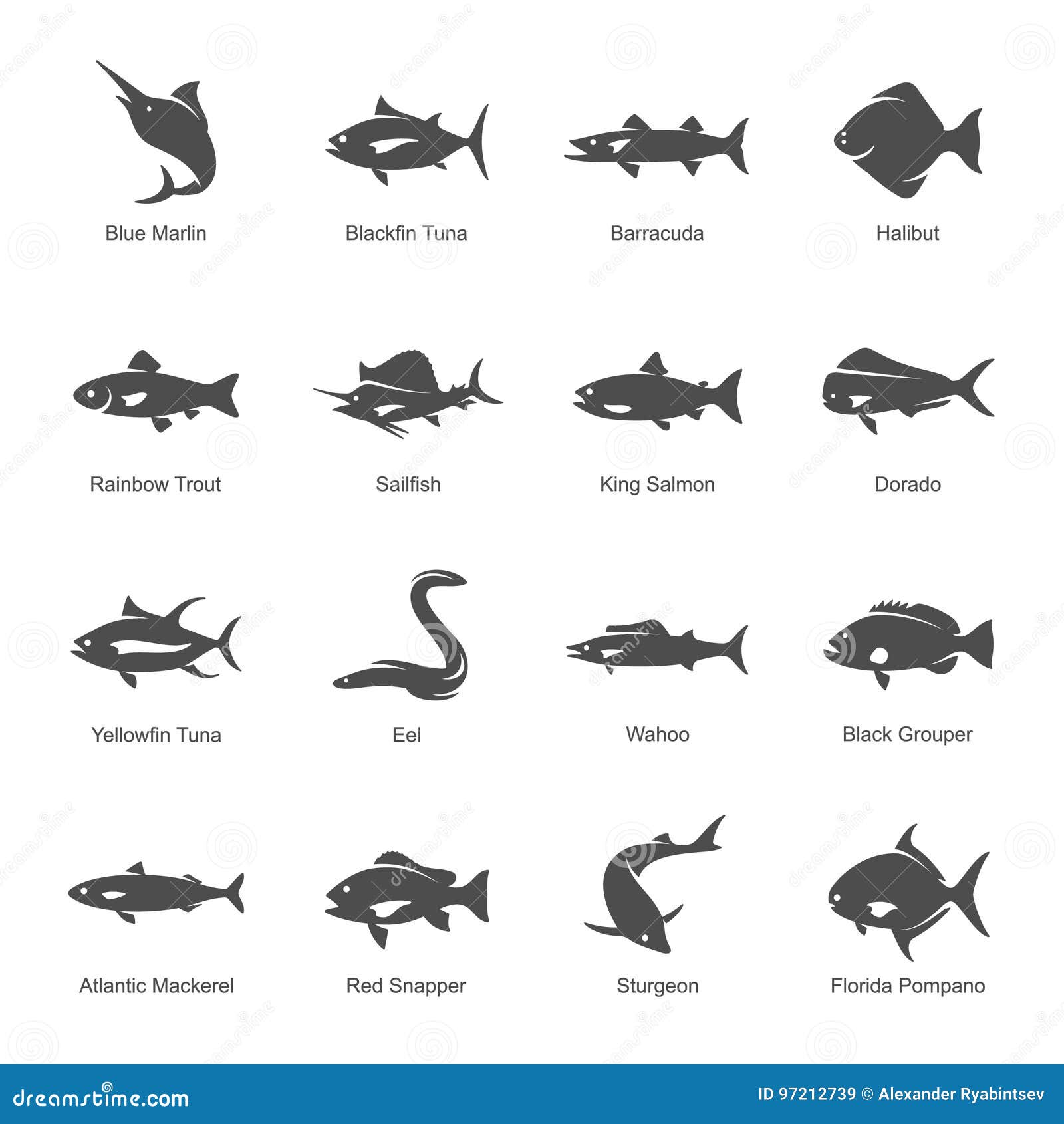 Fish icon set stock vector. Illustration of aquarium - 97212739