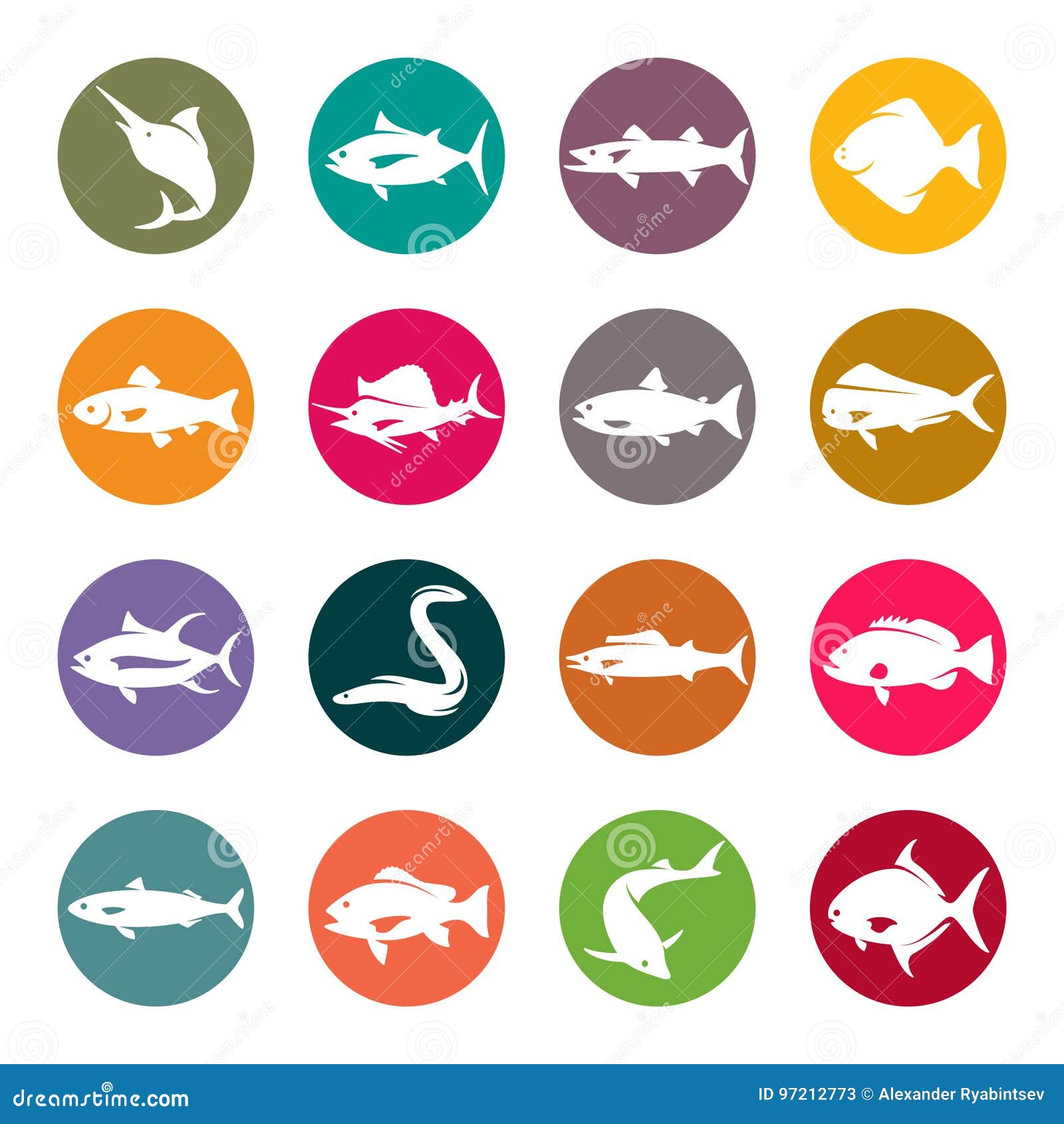 Fish icon set stock vector. Illustration of mackerel - 97212773