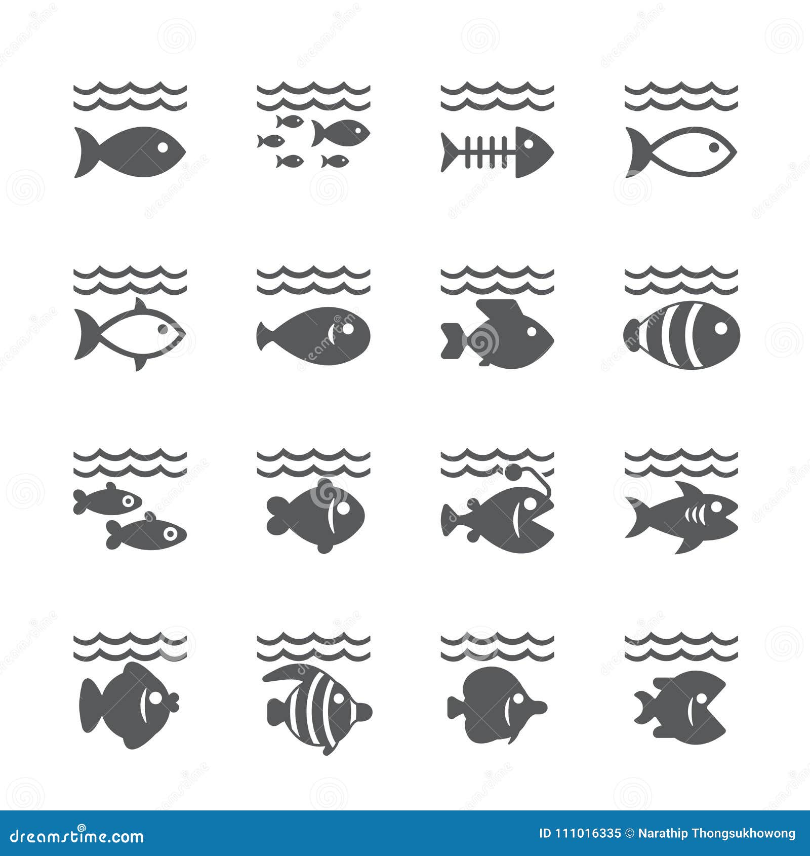 Fish icon set stock vector. Illustration of bait, element - 111016335