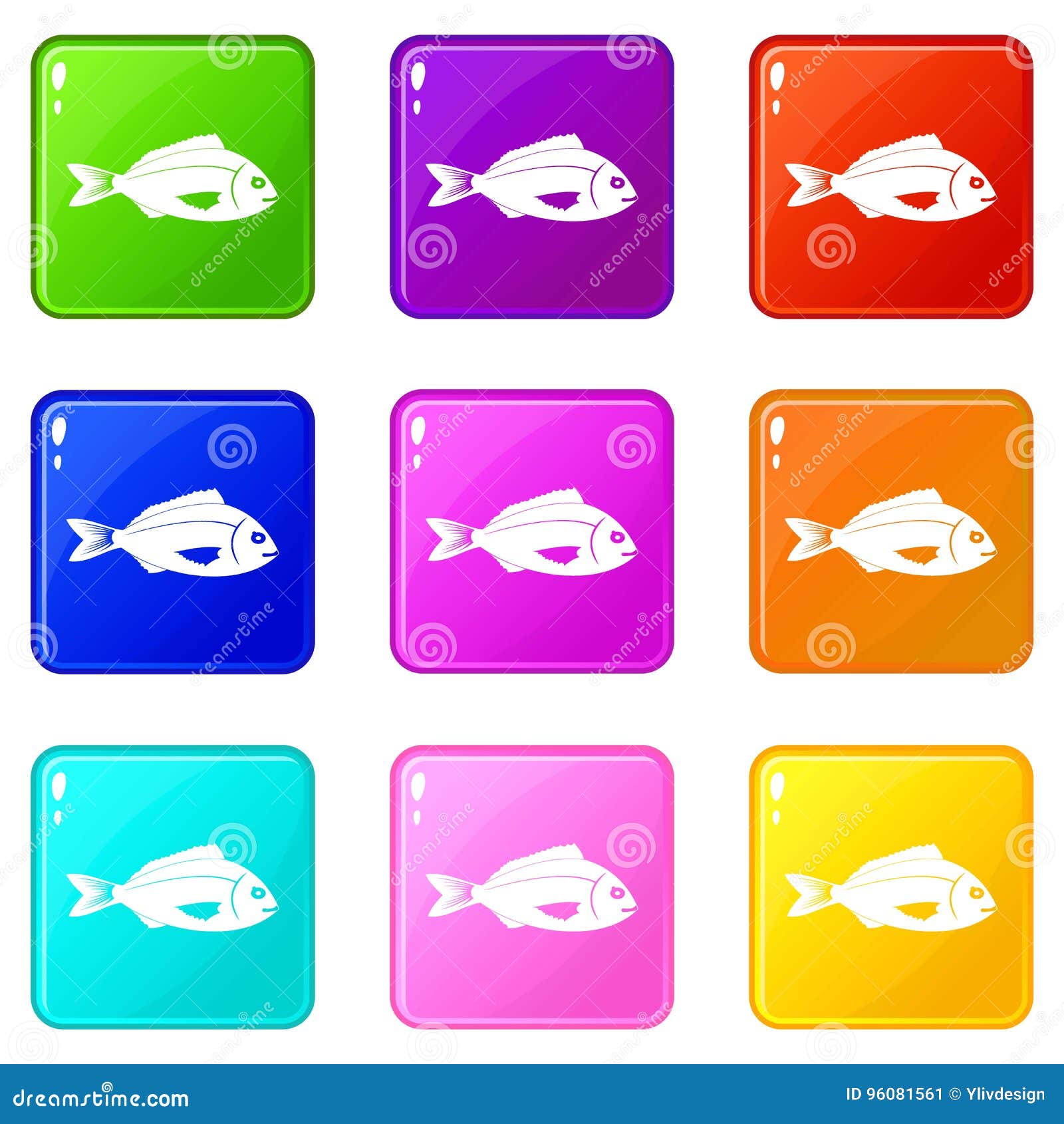 Fish icons 9 set stock vector. Illustration of oceanic - 96081561