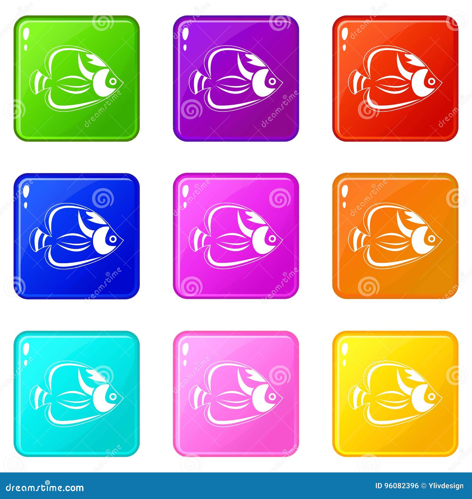 Fish icons 9 set stock vector. Illustration of icon, aquarium - 96082396