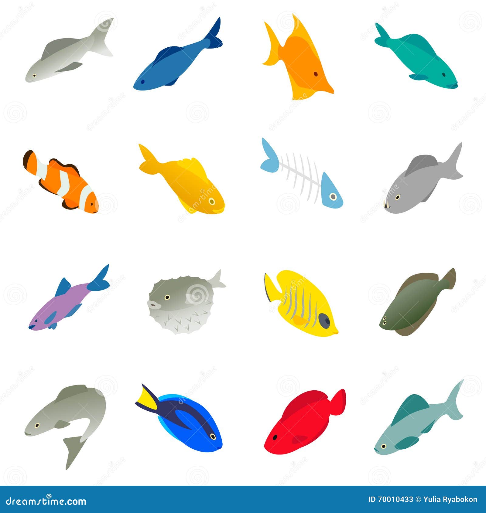 Fish Icons Set, Isometric 3d Style Stock Vector - Illustration of color ...