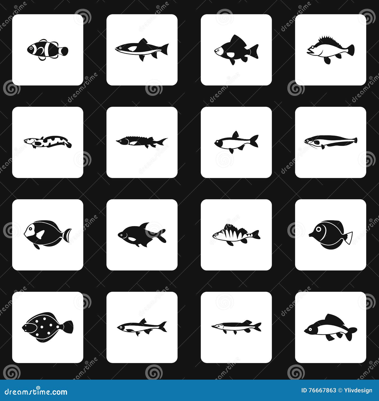 Fish Icons Set, Simple Style Stock Vector - Illustration of pike ...