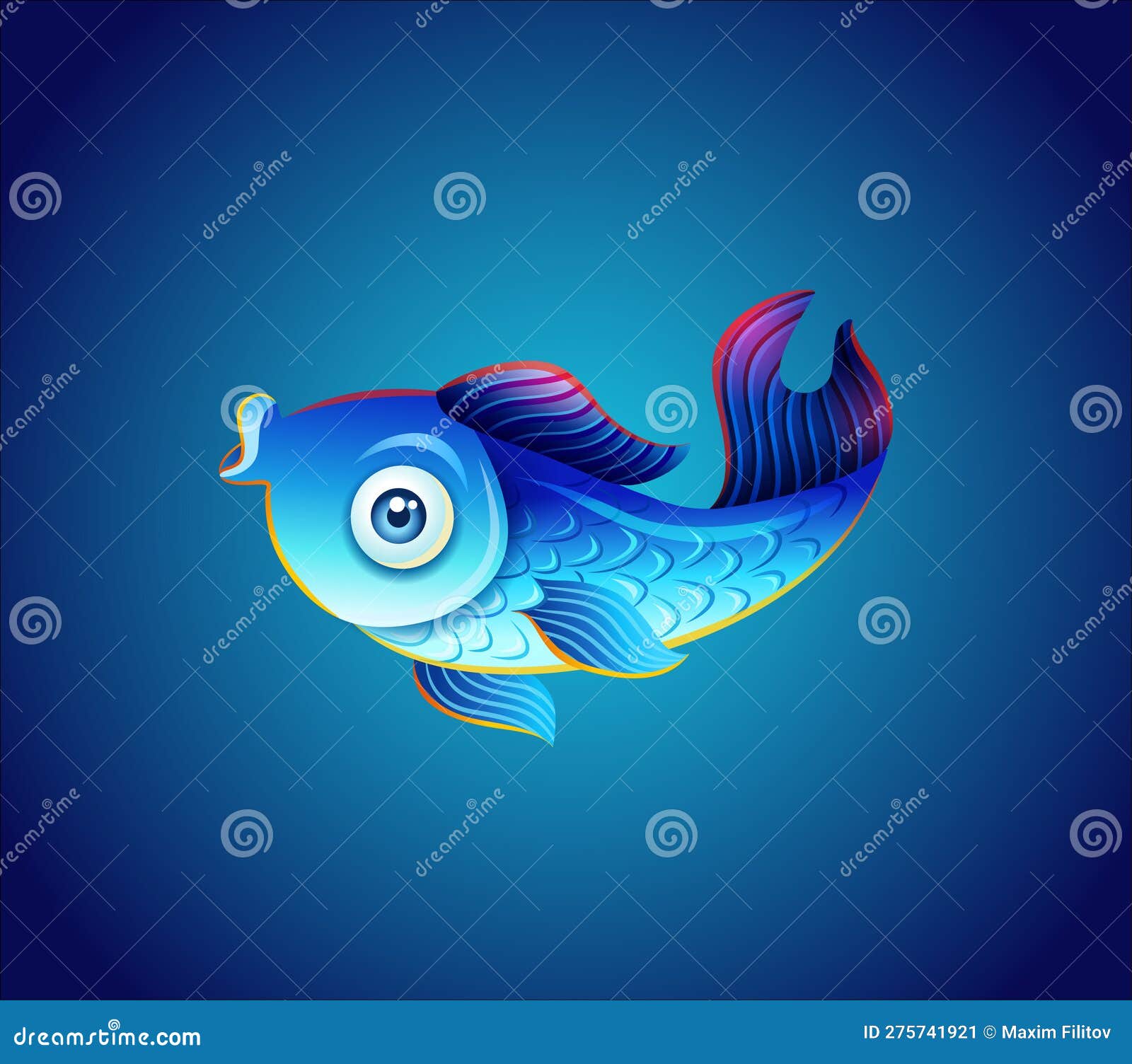 Fish Illustration in Cartoon Style. Small Surprised Fish Character ...