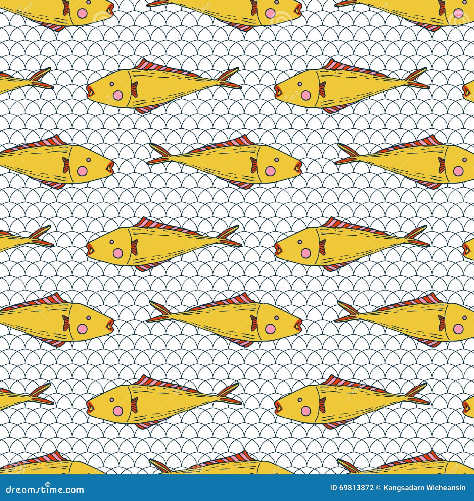 Fish Illustration Seamless Pattern Vector. Stock Vector - Illustration ...