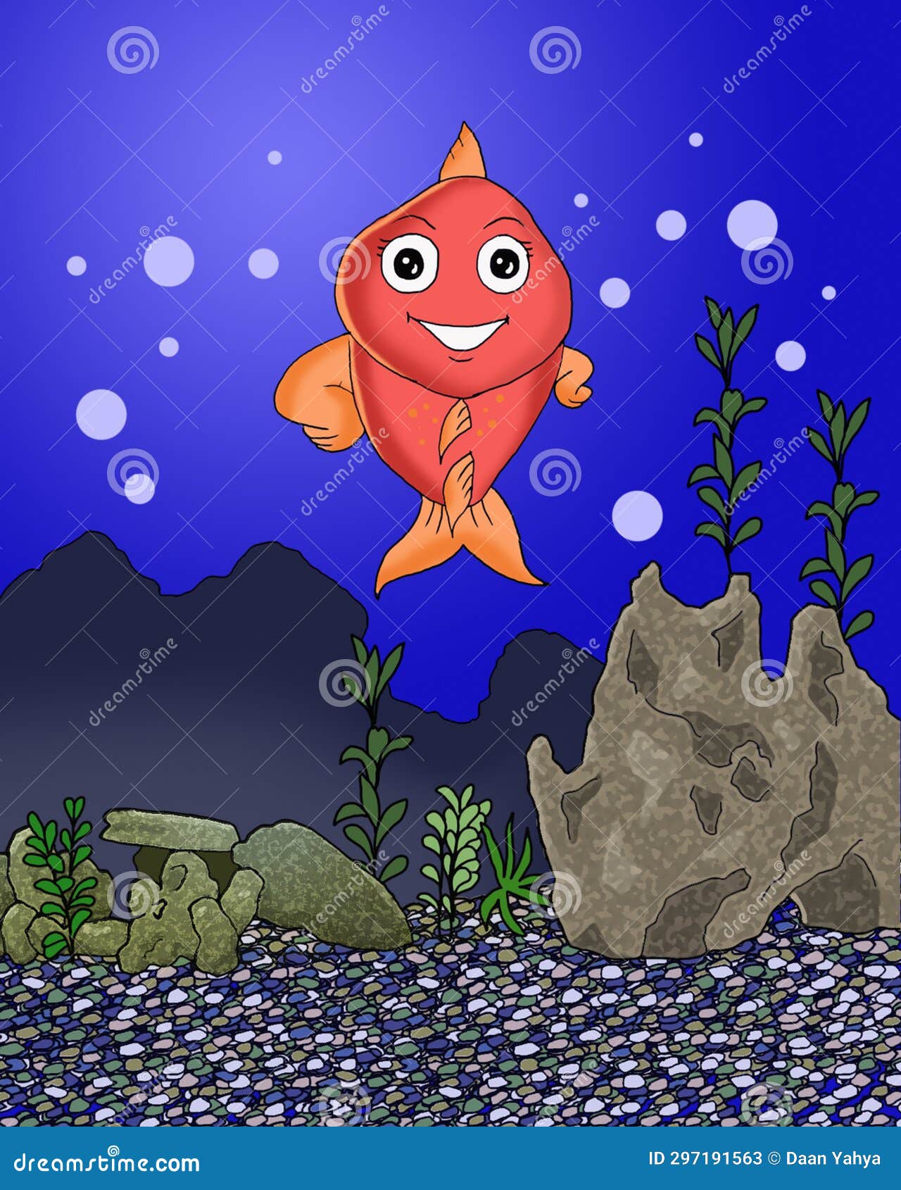 A Fish on Its Back on the Seabed Cartoon Illustration Иллюстрация штока ...