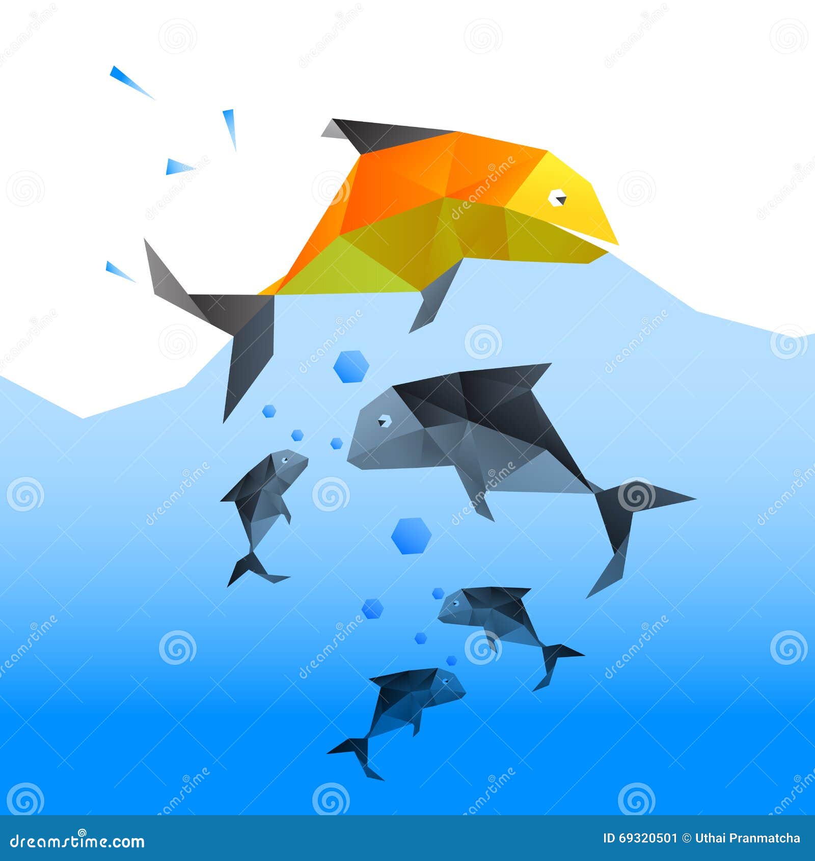 Fish Jump Above Other Fishes Stock Vector - Illustration of fishing ...
