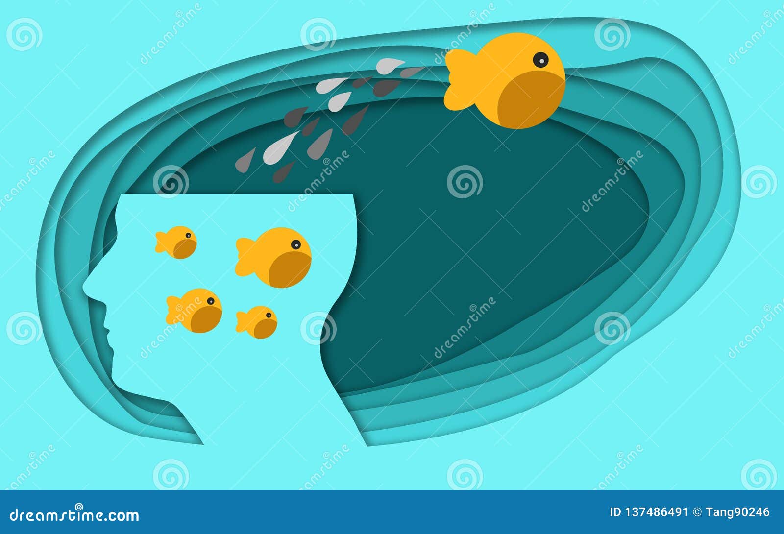 Fish Jump Out from Human Head Stock Illustration - Illustration of male ...
