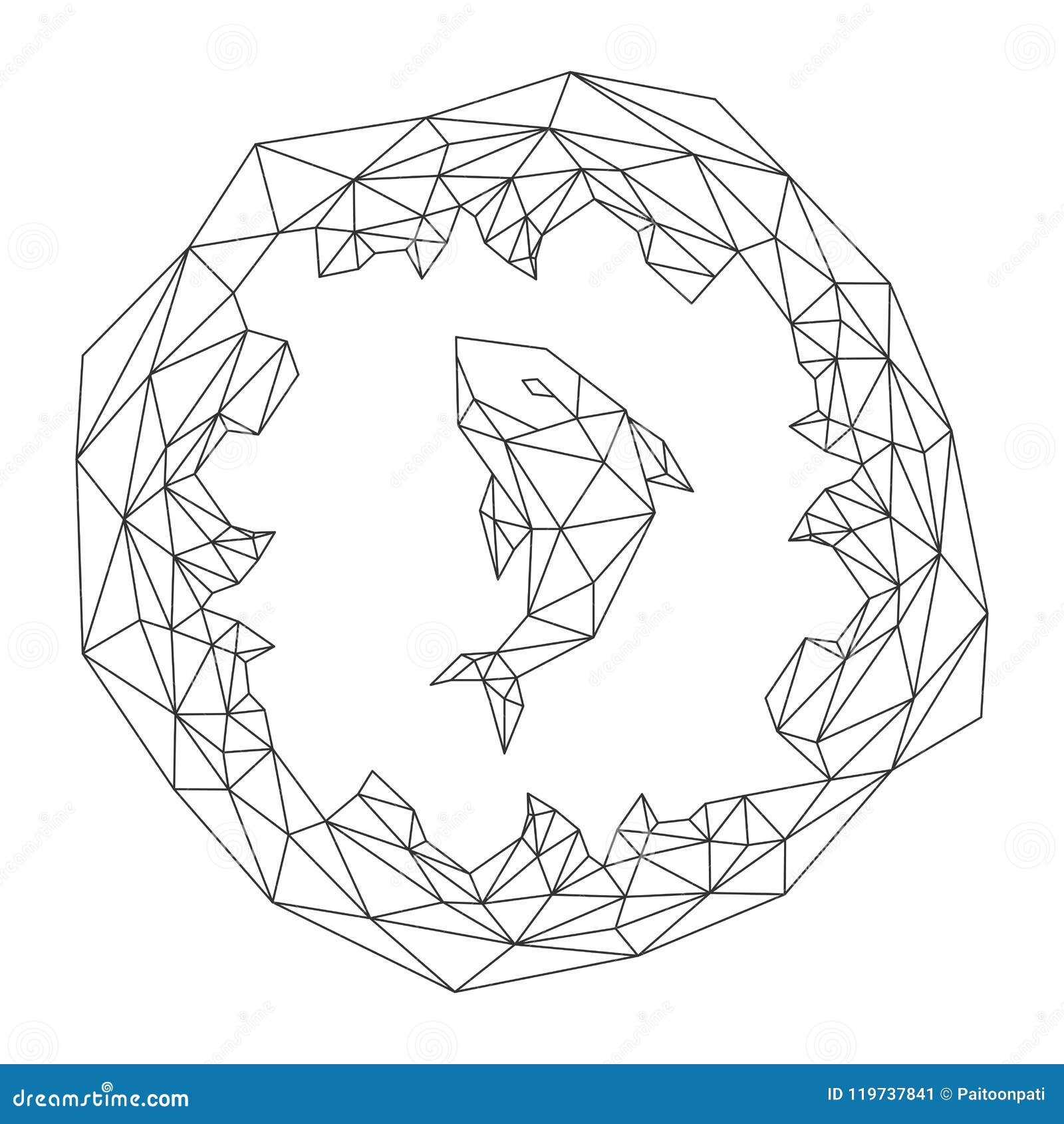 Fish Jump with Wave Circle Shape Wireframe Polygon Frame Structure ...